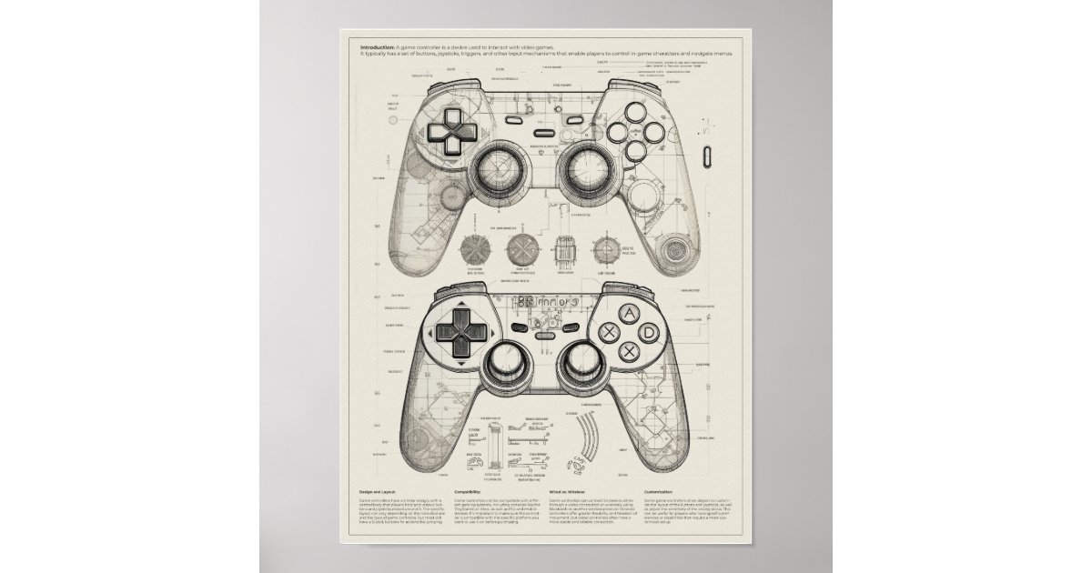 Game Controller Blueprint Poster | Zazzle