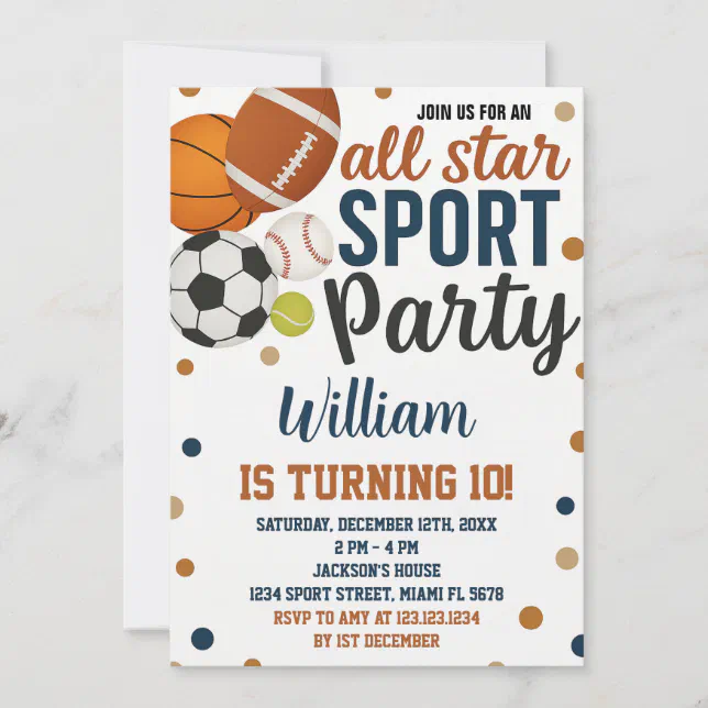 Game Day Sports Birthday Invitation | Zazzle