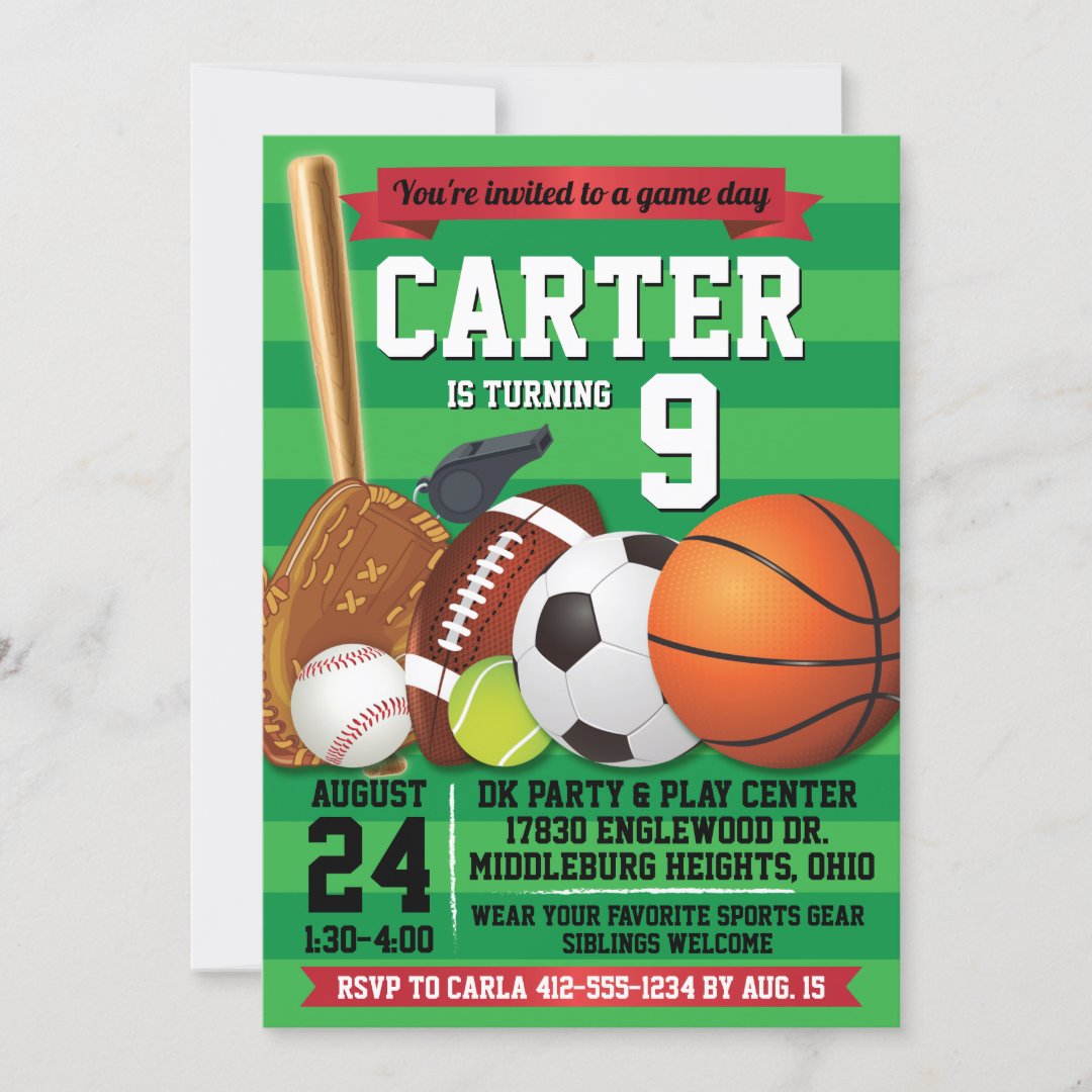 Game Day Sports Team Birthday Party Invitation | Zazzle