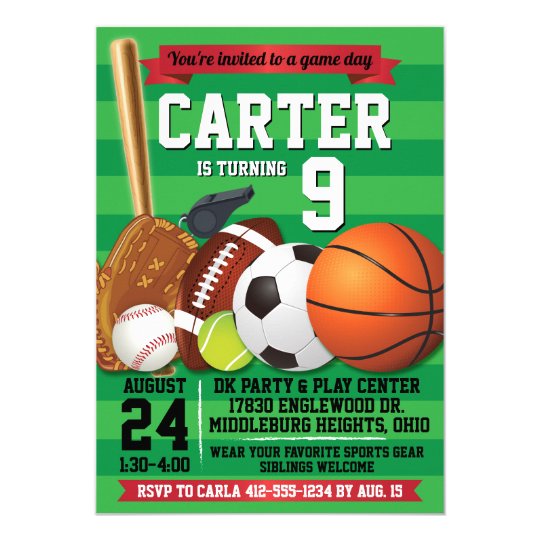 Game Day Sports Team Birthday Party Invitation | Zazzle.com