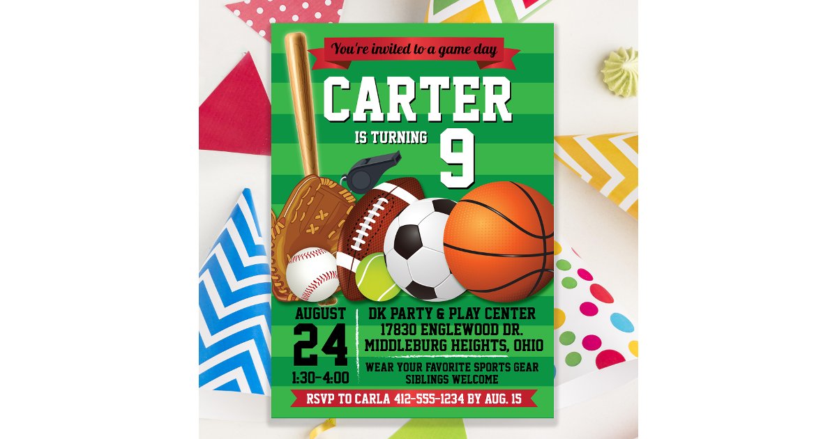 Game Day Sports Team Birthday Party Invitation | Zazzle