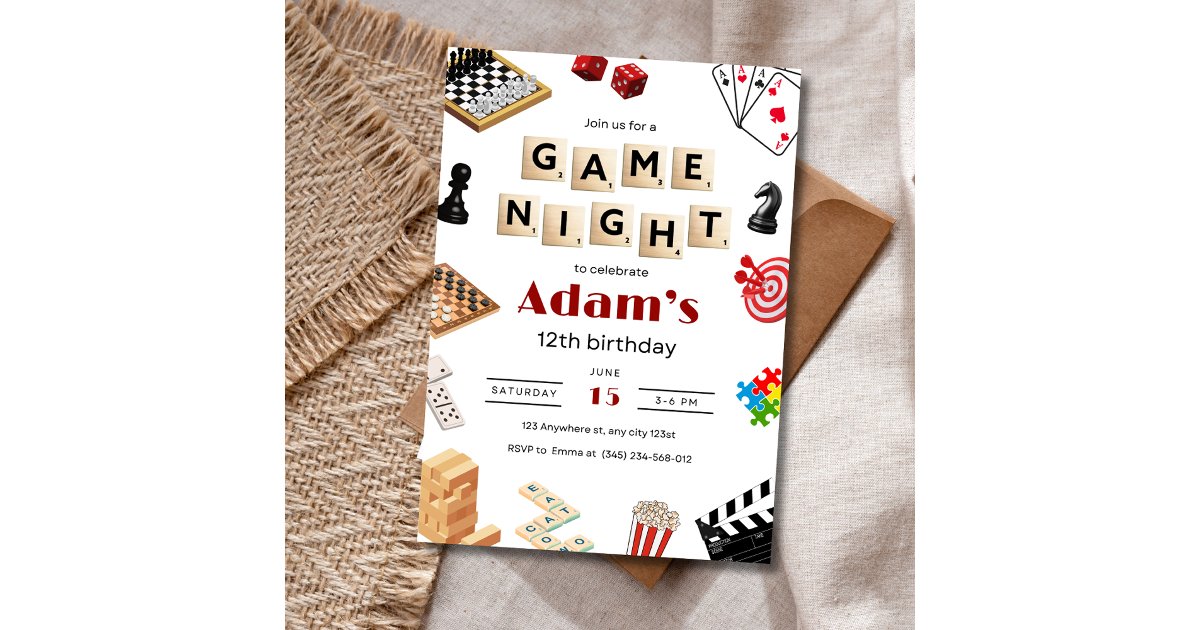 Game Night Birthday Invitation, Board Game Night Invitation | Zazzle