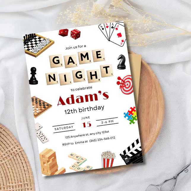 Game Night Birthday Invitation, Board Game Night Invitation | Zazzle