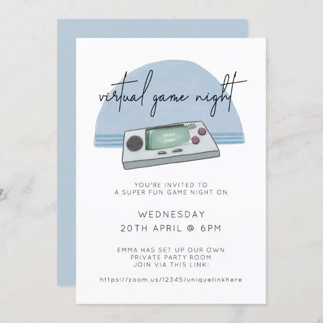 Game Night Console Gaming Blue Invitation | Zazzle