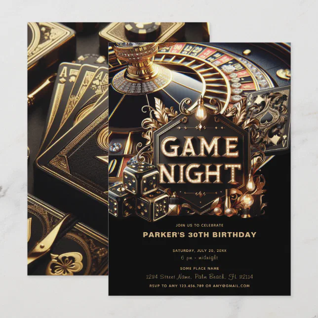 Game Night Party Casino Birthday Invitation | Zazzle