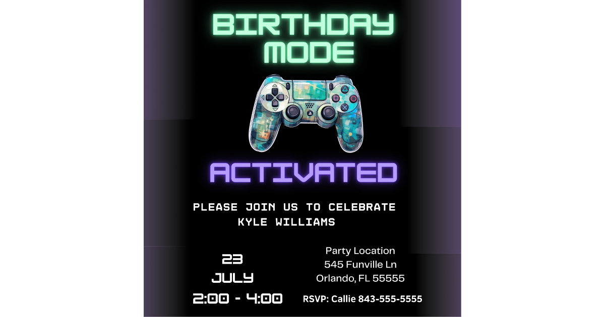 Game On: Birthday Mode Activated! Level Invitation | Zazzle