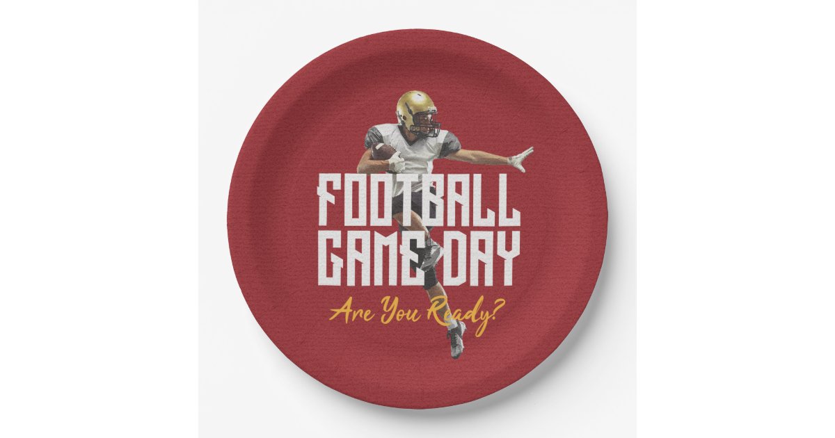 Game On Football Player on Red Paper Plates | Zazzle