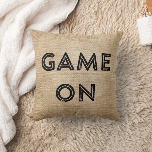 Game On Game Over Burlap Gamer Throw Pillow | Zazzle