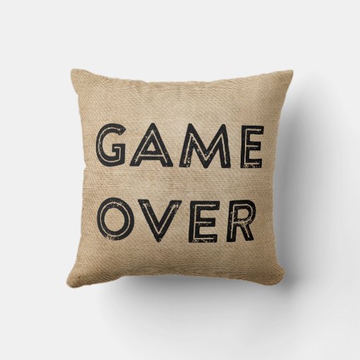 Game On Game Over Burlap Gamer Throw Pillow | Zazzle