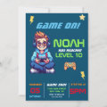 Game On Level Up Blue Video Game Birthday Party Invitation | Zazzle