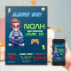 Game On Level Up Blue Video Game Birthday Party Invitation | Zazzle
