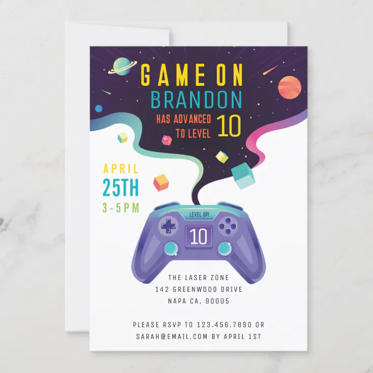 Game On Level Up Fun Video Game Birthday Invitation | Zazzle