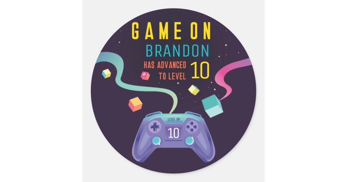 Game On Level Up Fun Video Game Birthday Party Classic Round Sticker ...