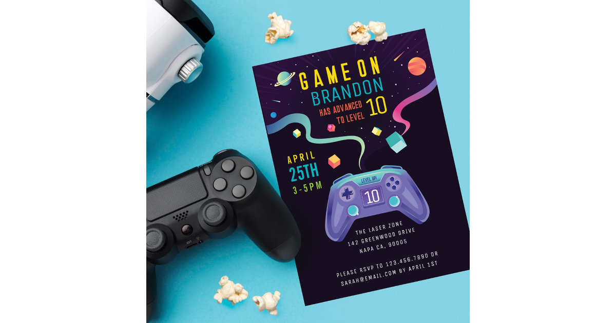 Game On Level Up Fun Video Game Birthday Party Invitation | Zazzle