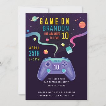 Game On Level Up Fun Video Game Birthday Party Invitation | Zazzle