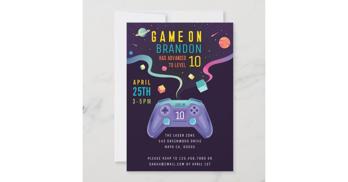 Game On Level Up Fun Video Game Birthday Party Invitation | Zazzle
