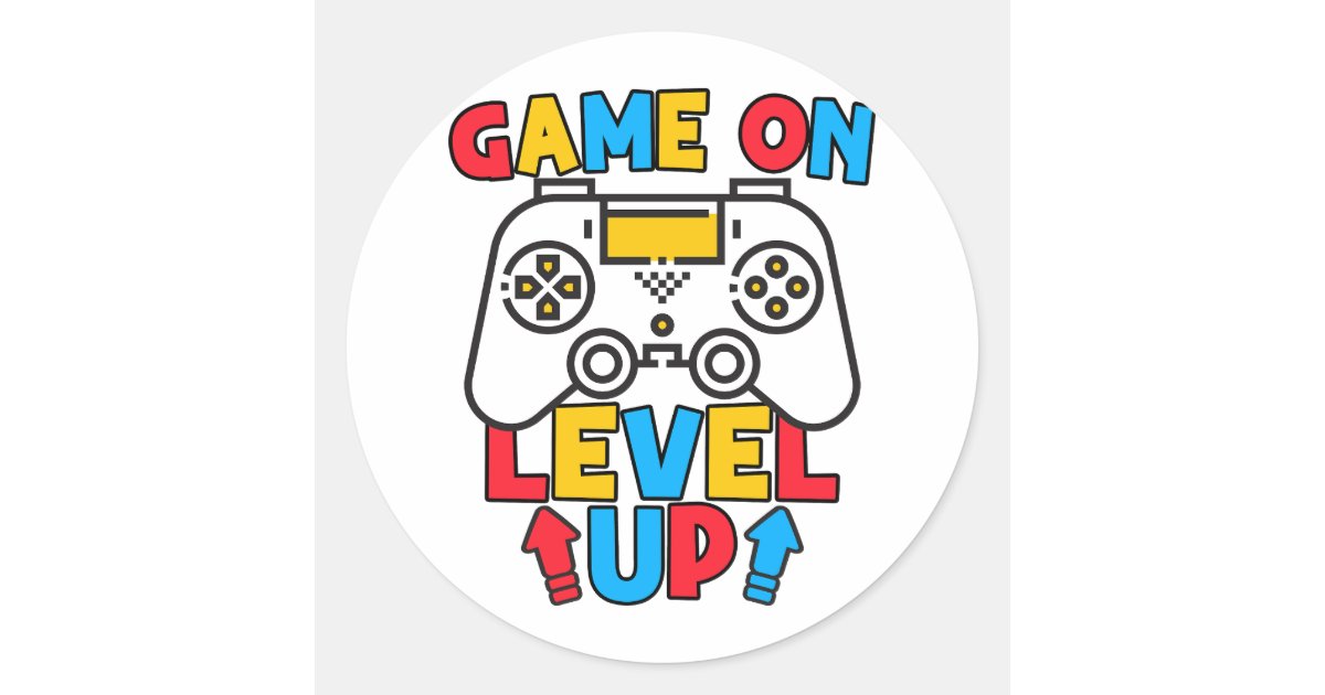 Game On Level Up Funny Birthday Boy Gaming Lover Classic Round Sticker ...
