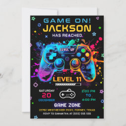 Game On Level Up Video Game Birthday Invitation | Zazzle