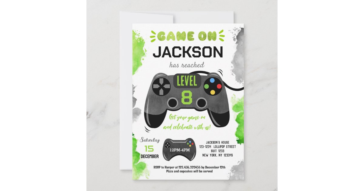 Game On Level Up Video Game Birthday Invitations | Zazzle