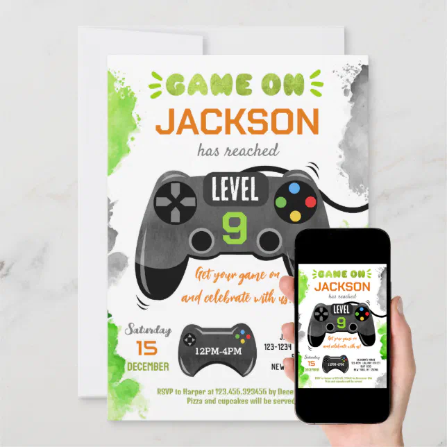 Game On Level Up Video Game Birthday Invitations | Zazzle Game On Level Up Video Game Birthday Invitations | Zazzle