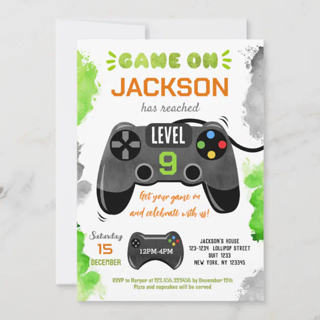 Game On Level Up Video Game Birthday Invitations | Zazzle