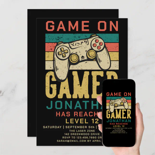 Game On Level Up Video Game Birthday Party Invitat Invitation | Zazzle