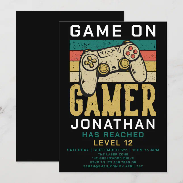 Game On Level Up Video Game Birthday Party Invitation | Zazzle