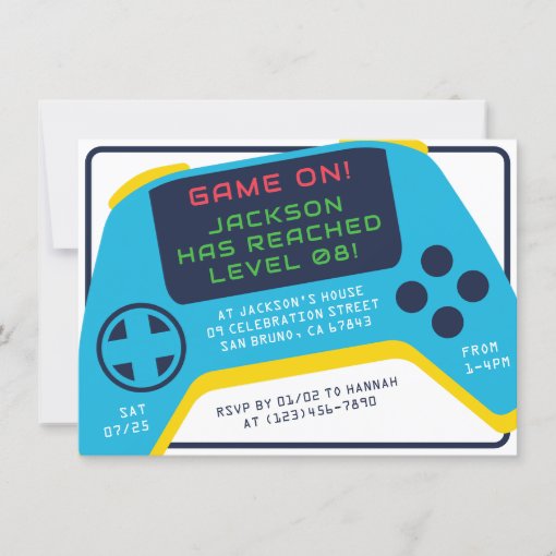 Game On & Level Up | Video Game Boy Birthday Party Invitation | Zazzle