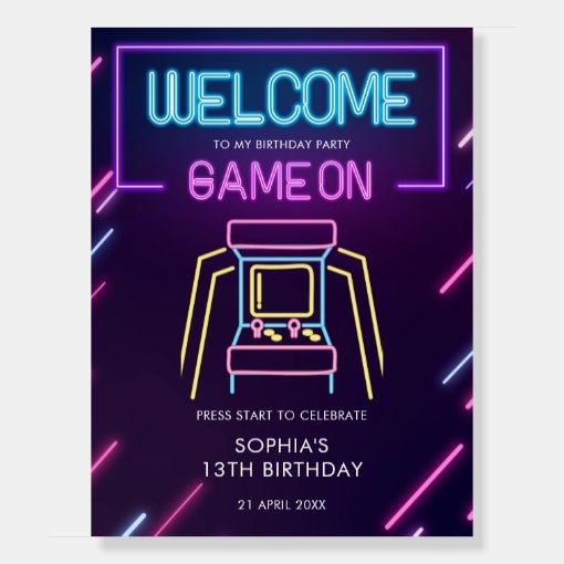 Game On Neon Arcade Games Birthday Welcome Sign | Zazzle