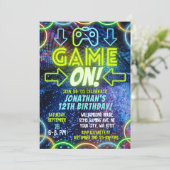 Game On Neon Glow Video Game Gaming Birthday Party Invitation | Zazzle