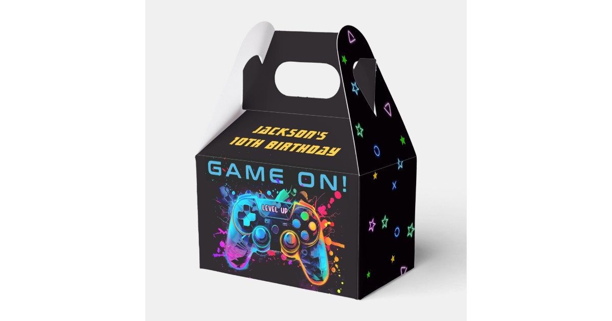 Game On Neon Video Game Arcade Birthday Favor Box | Zazzle