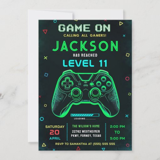Game On Neon Video Game Birthday Party Invitation | Zazzle