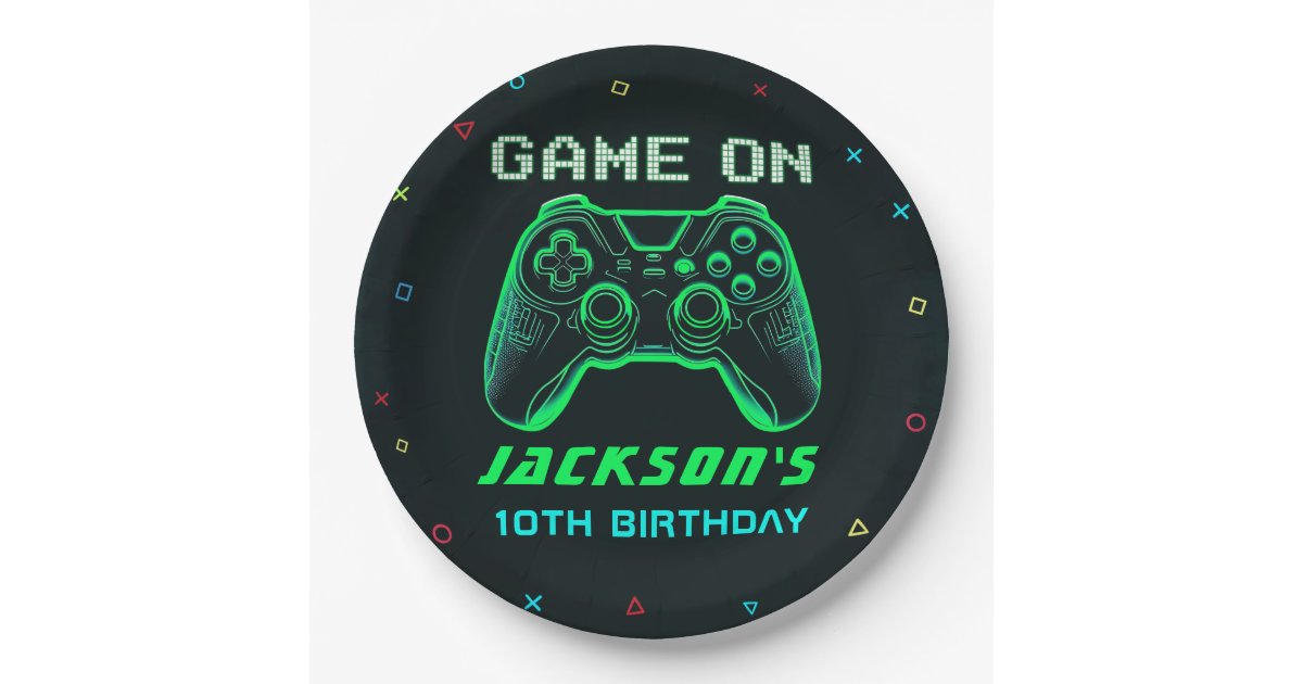 Game On Neon Video Game Birthday Party Paper Plates | Zazzle