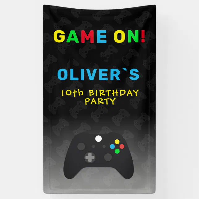 Game On Video Controller Gaming Birthday Party Banner | Zazzle