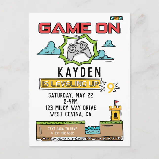 Game On Video Game Birthday Postcard Invitation | Zazzle