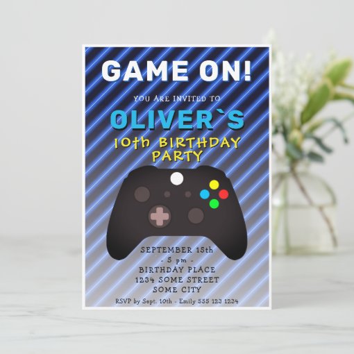 Game On Video Game Controller Gaming Birthday Invitation | Zazzle