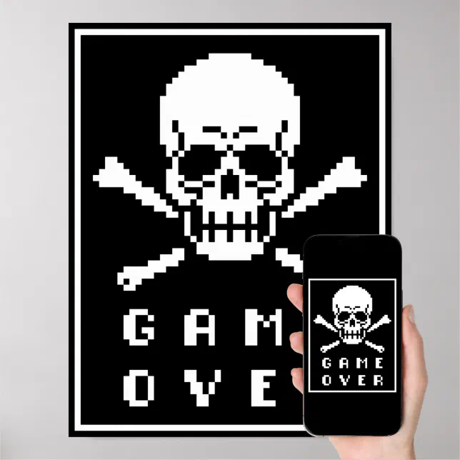 Game Over 8-Bit Skull Crossbones Pixel Art Poster | Zazzle