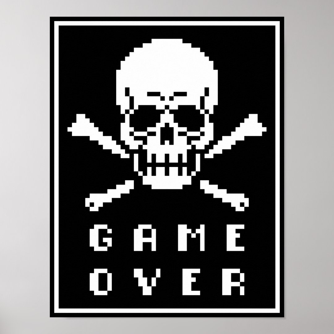 Game Over 8-Bit Skull Crossbones Pixel Art Poster | Zazzle
