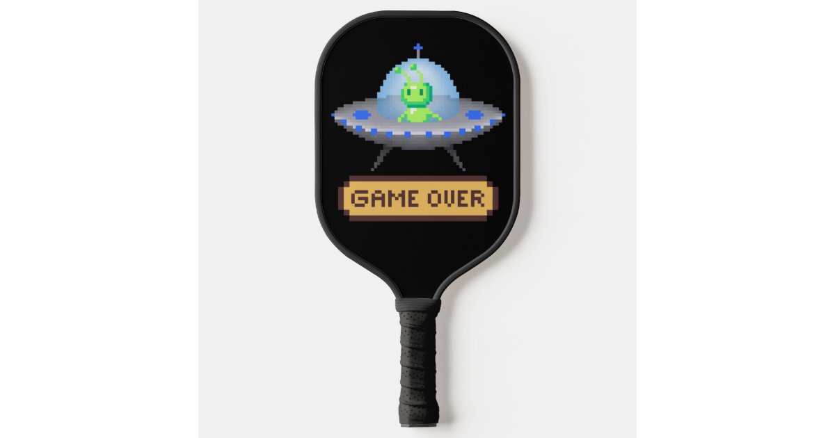 Game Over Alien Flying UFO Spaceship Pixel Art Pickleball Paddle | Zazzle