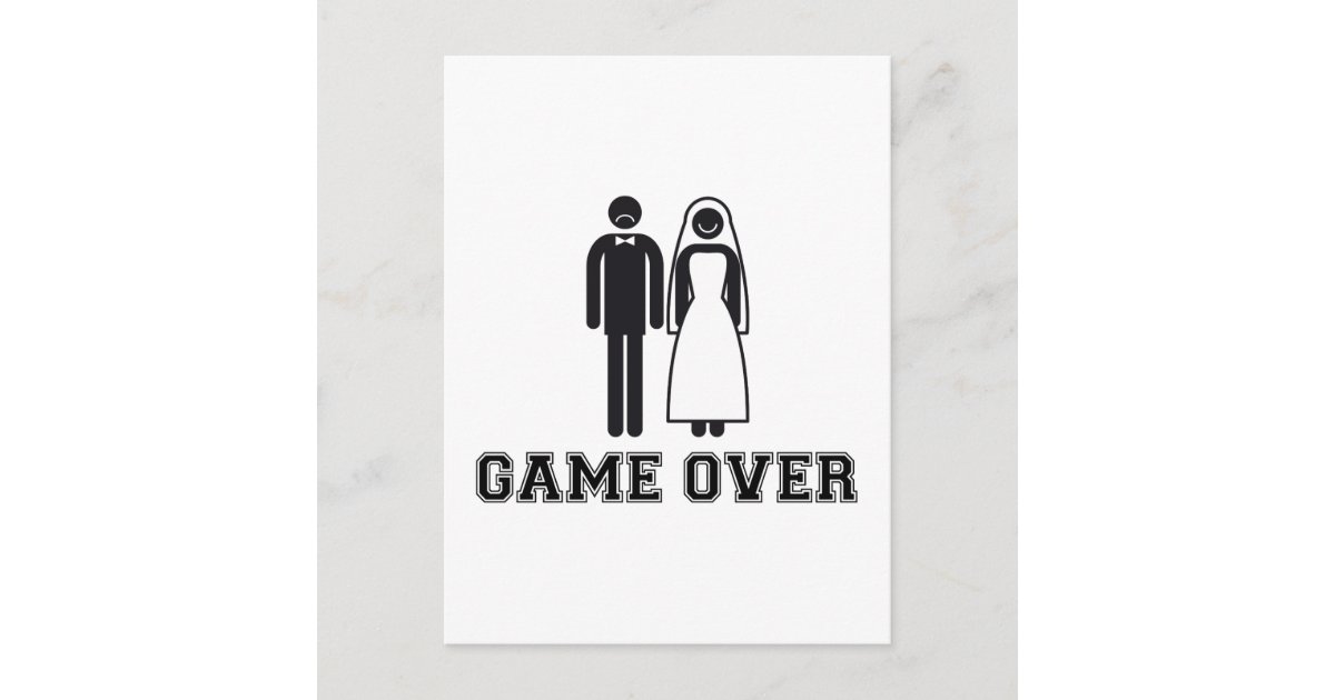 Game over, bride and groom, wedding couple postcard | Zazzle