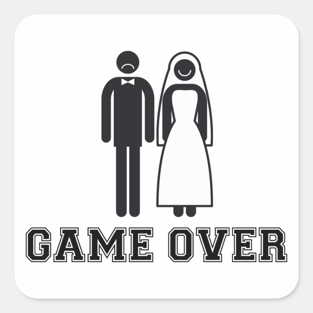 Game over, bride and groom, wedding couple square sticker | Zazzle