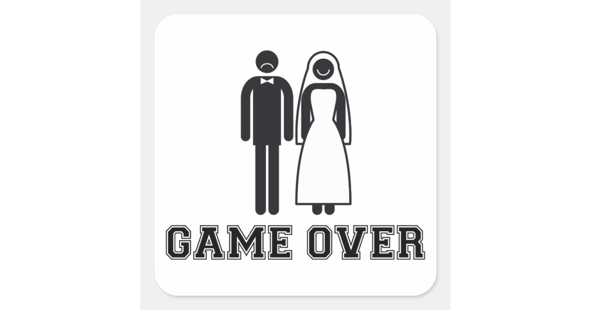 Game over, bride and groom, wedding couple square sticker | Zazzle