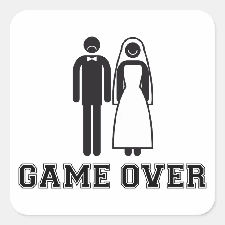 Game over, bride and groom, wedding couple square sticker | Zazzle