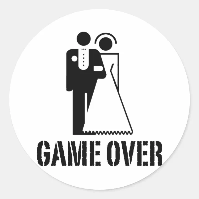Game Over Bride Groom Wedding Classic Round Sticker | Zazzle