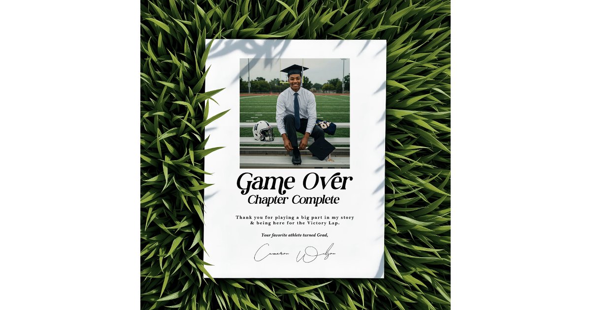 Game Over Chapter Complete Athlete Graduation Thank You Card | Zazzle