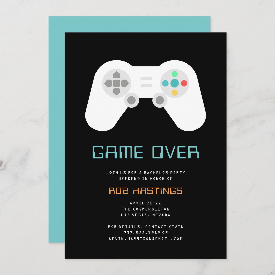 Game Over | Funny Gaming Theme Bachelor Party Invitation | Zazzle