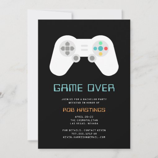 Game Over | Funny Gaming Theme Bachelor Party Invitation | Zazzle