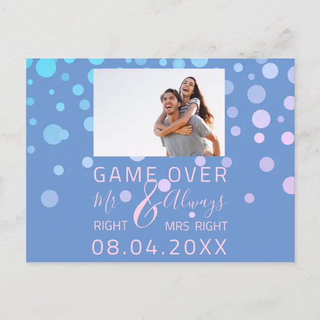 Game Over Funny Save The Date Wedding Blue Photo Postcard | Zazzle