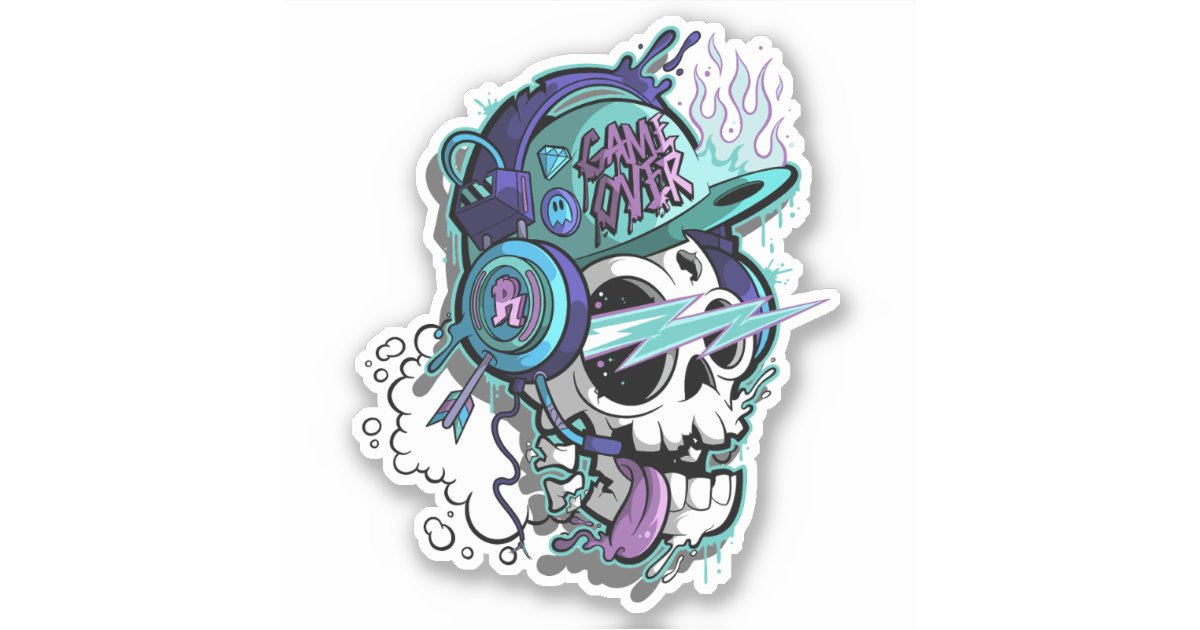 Game Over Skull Custom Cut Sticker | Zazzle