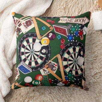Game Room Billiards Cards Throw Pillow | Zazzle